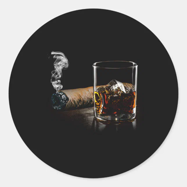Cigar And Bourbon Great For Cigar Lounge Classic Round Sticker | Zazzle
