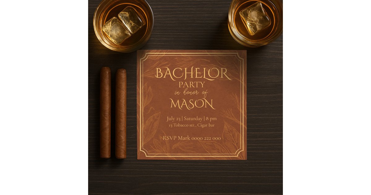 Cigar Bar Theme Bachelor Party Invitation | Zazzle