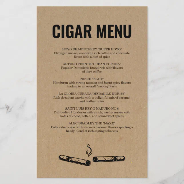 Cigar Menu | Zazzle