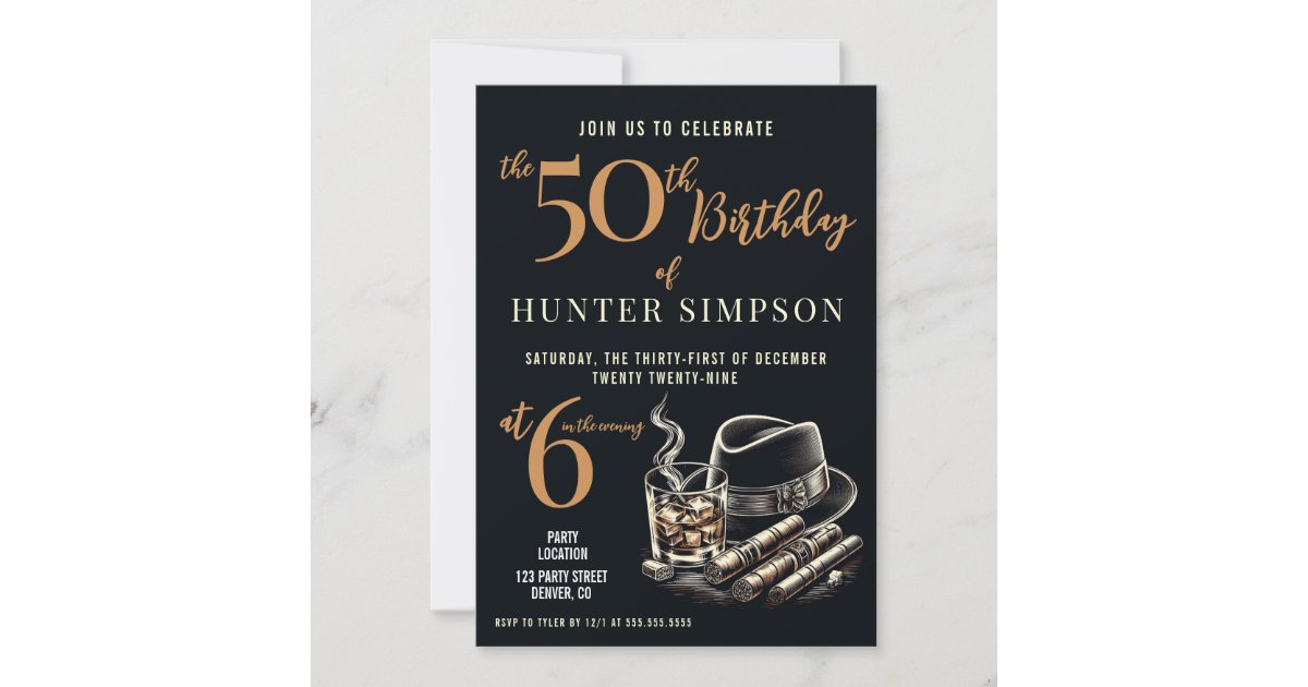 Cigars and Bourbon Birthday Party Invitation | Zazzle