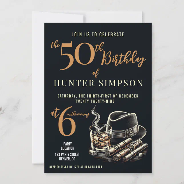Cigars and Bourbon Birthday Party Invitation | Zazzle