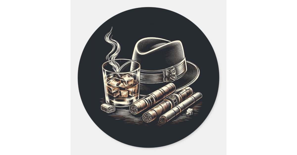 Cigars and Bourbon Classic Round Sticker | Zazzle