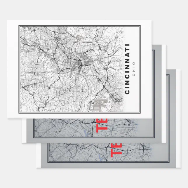 Cincinnati Map Wrapping Paper Sheets | Zazzle