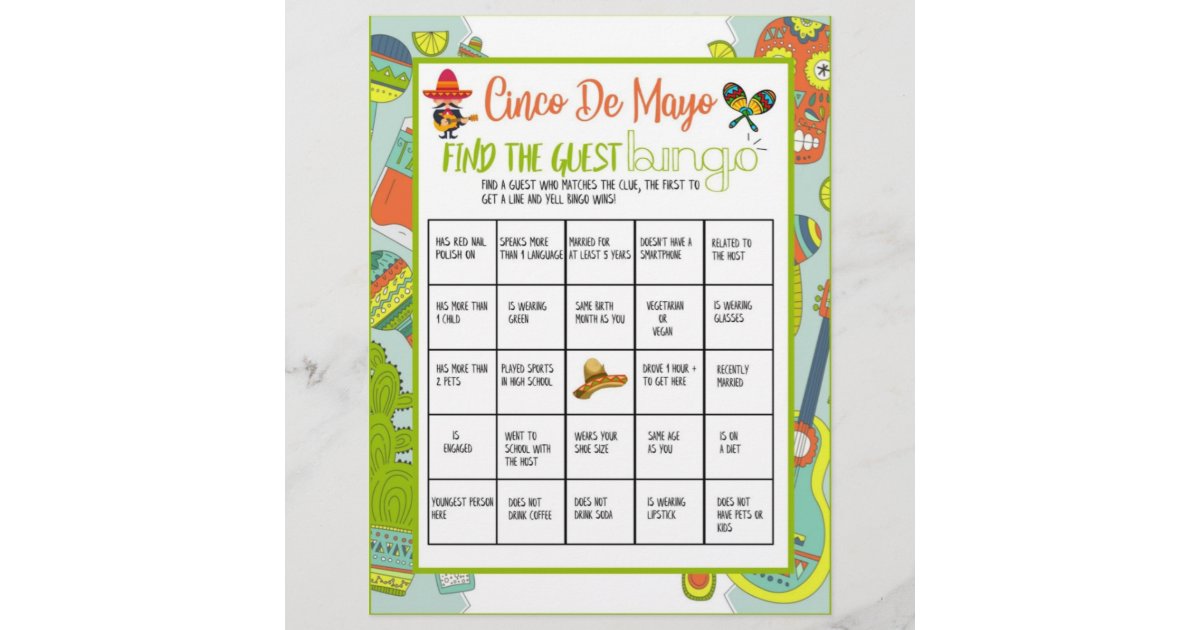 Cinco De Mayo Find The Guest Bingo Game Letterhead | Zazzle