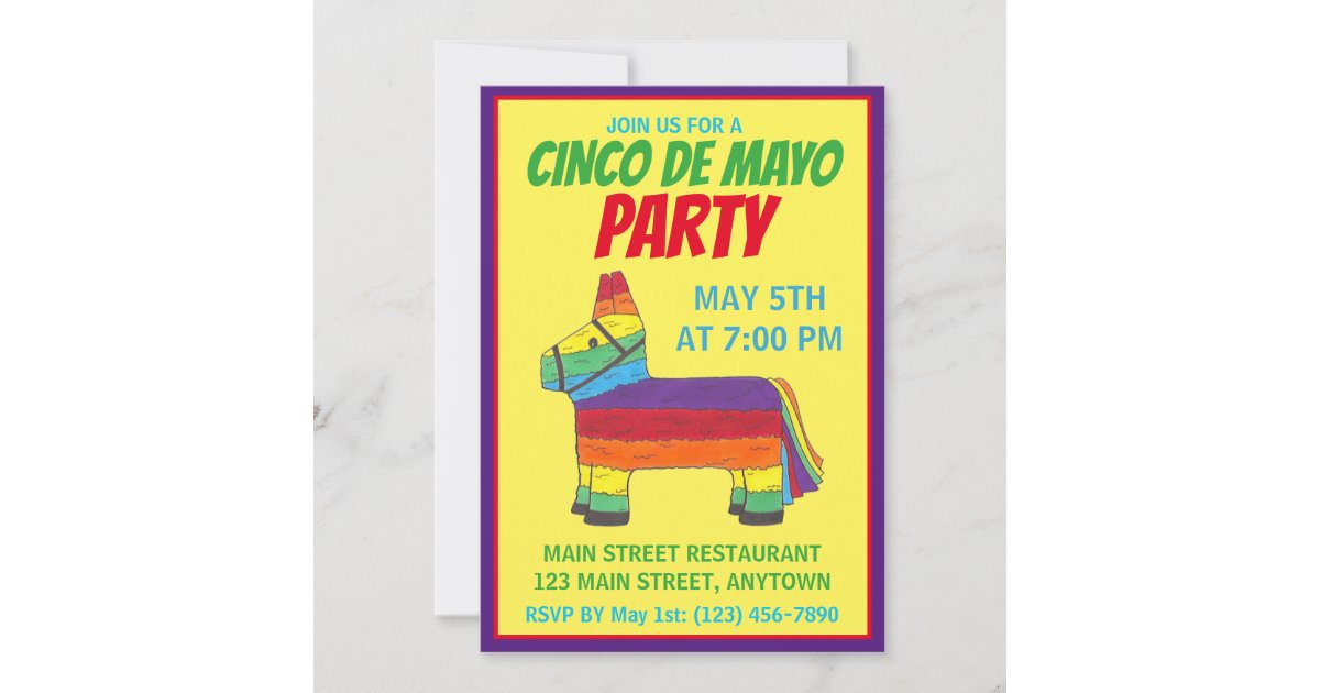 Cinco de Mayo Party Fiesta Rainbow Donkey Piñata Invitation | Zazzle