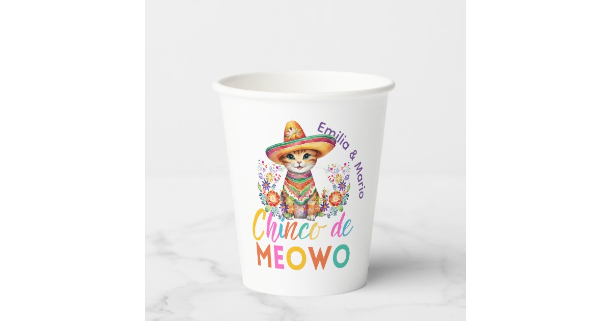 Cinco De Meowo Cute Cat Fiesta Party Custom Paper Cups | Zazzle