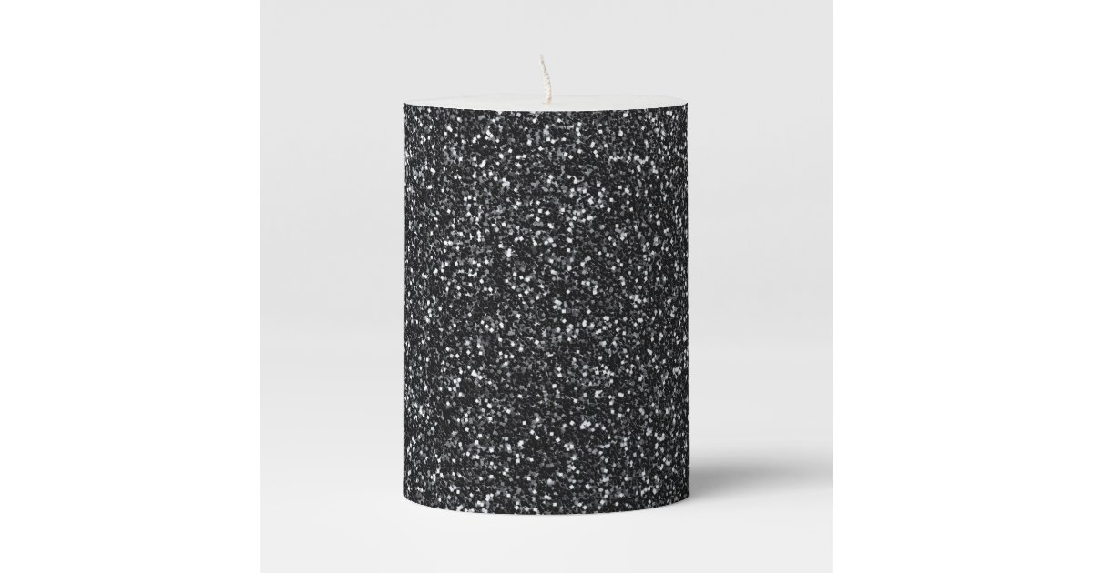 Cinder Black Glitter Pillar Candle | Zazzle