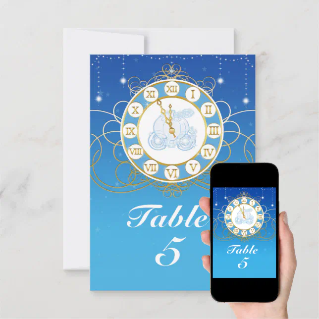 Cinderella Almost Midnight Blue Table Number Card | Zazzle