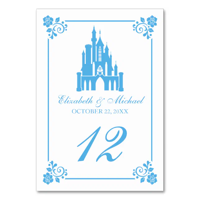 Cinderella Blue Wedding Castle Table Number | Zazzle