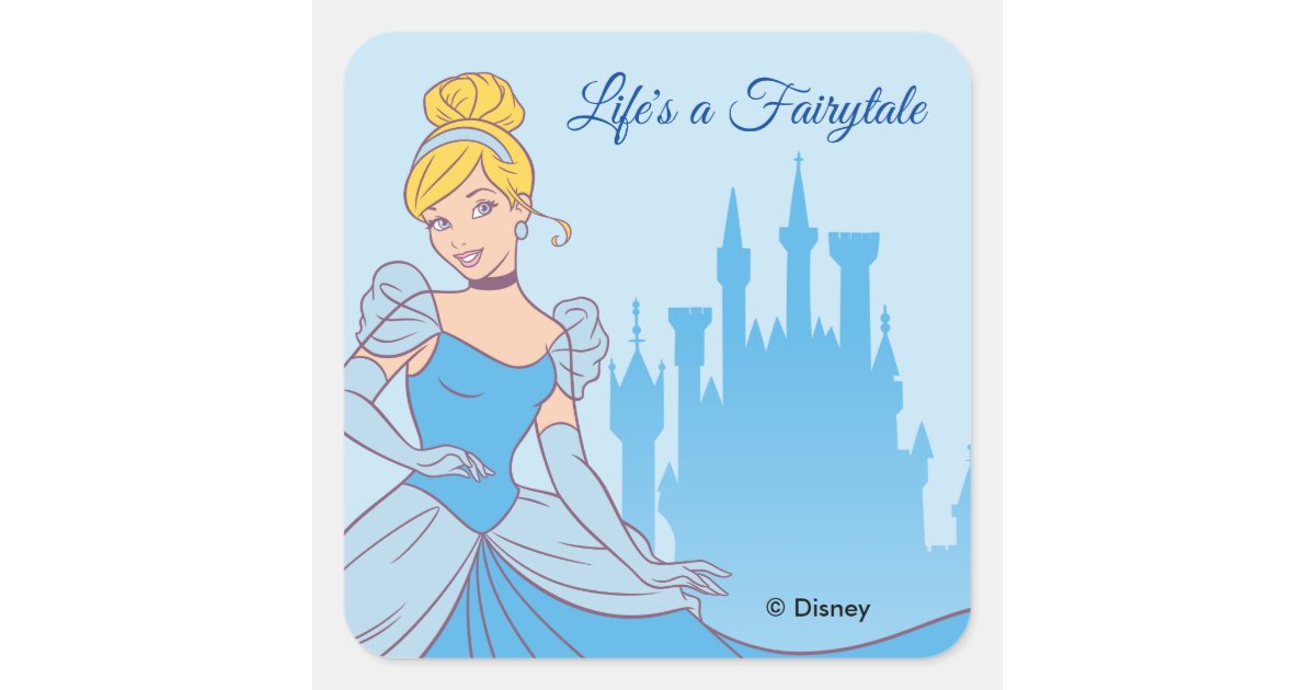 Cinderella & Castle Graphic Square Sticker | Zazzle