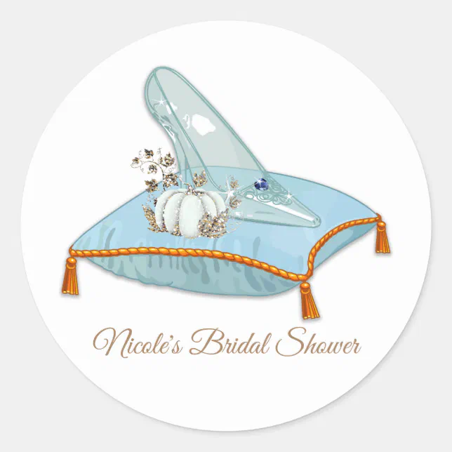 Cinderella Glass Slipper Elegant Bridal Shower Classic Round Sticker ...