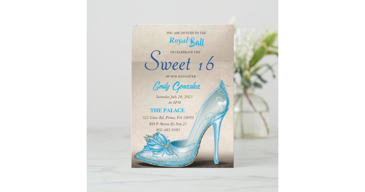 Cinderella Glass Slipper Sweet 16 Invitations | Zazzle