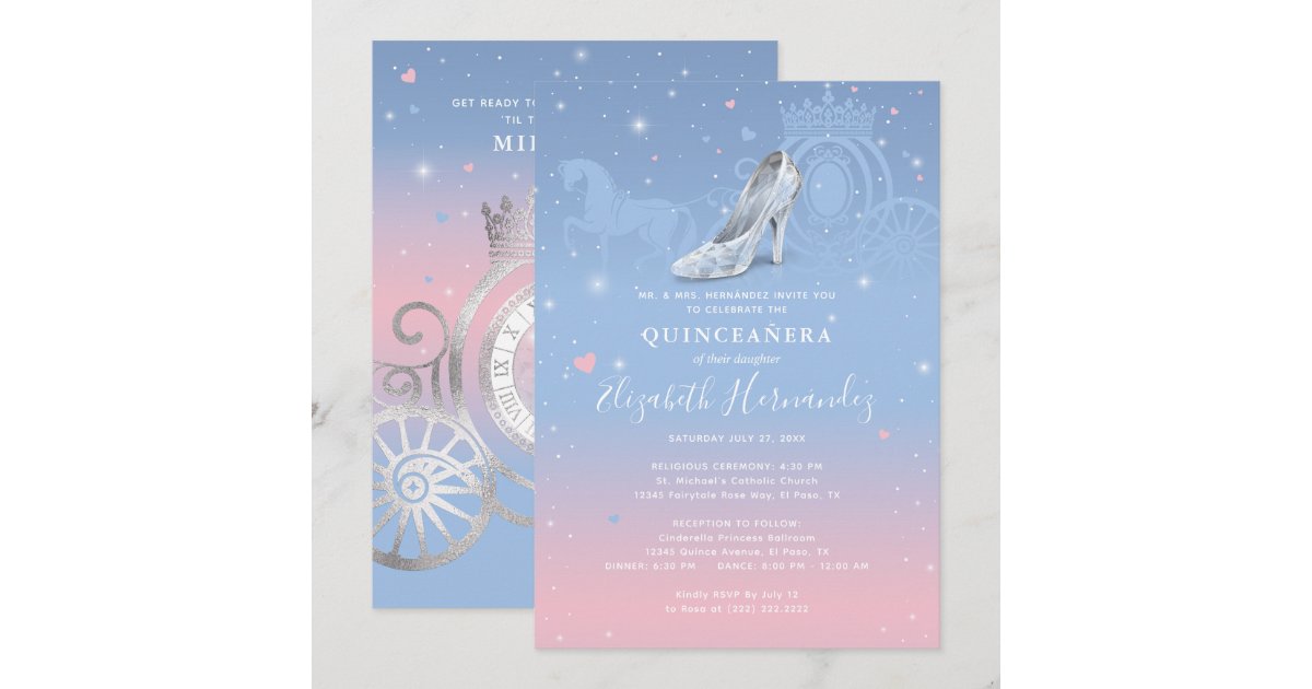 Cinderella Light Blue and Pink Quinceanera Invitation | Zazzle