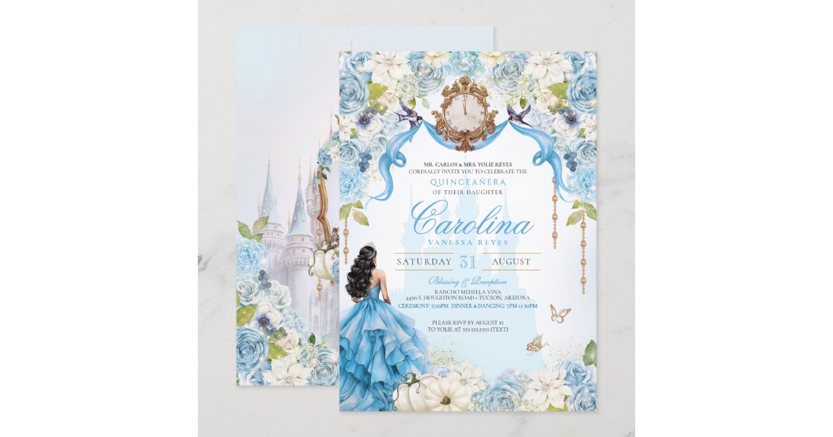 Cinderella Light Blue Royal Princess Quinceañera Invitation | Zazzle