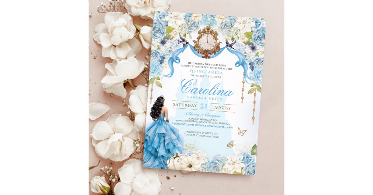 Cinderella Light Blue Royal Princess Quinceañera Invitation | Zazzle