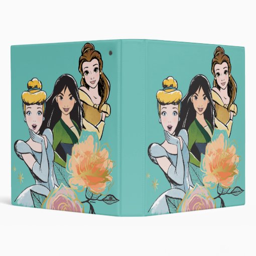 Cinderella, Mulan, & Belle Floral Illustration 3 Ring Binder | Zazzle