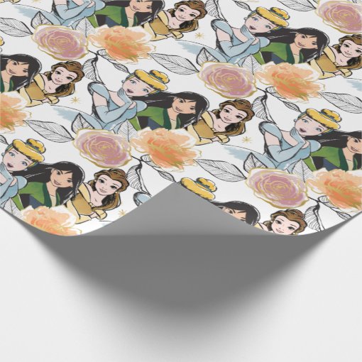 Cinderella, Mulan, & Belle Floral Illustration Wrapping Paper | Zazzle