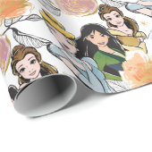 Cinderella, Mulan, & Belle Floral Illustration Wrapping Paper | Zazzle