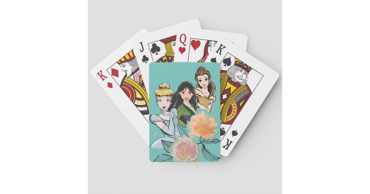 Cinderella, Mulan, & Belle Floral Playing Cards | Zazzle