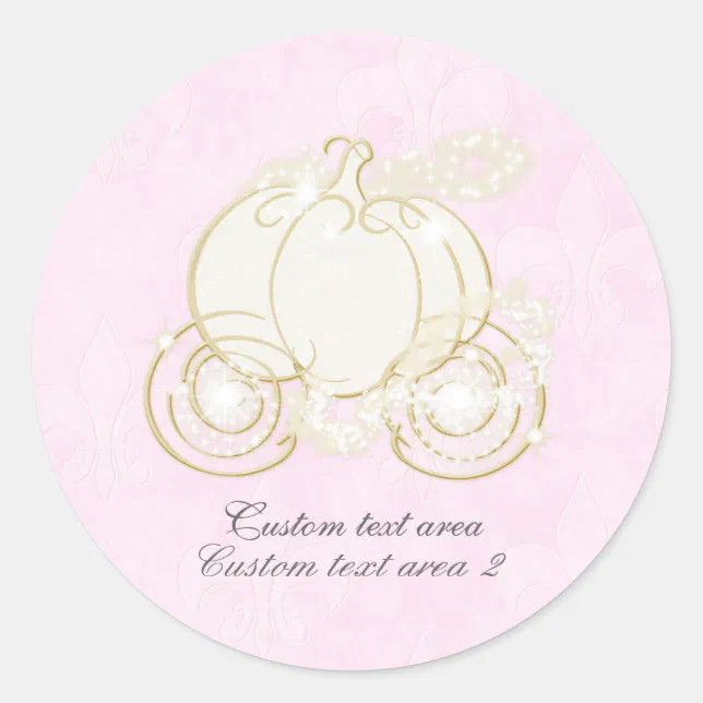 Cinderella Pink & Gold Princess Carriage Favor Classic Round Sticker ...