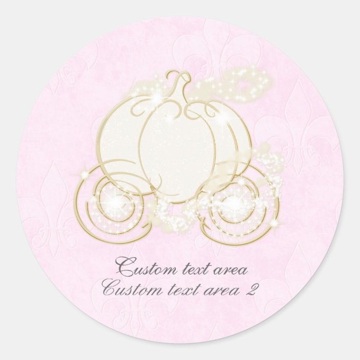 Cinderella Pink & Gold Princess Carriage Favor Classic Round Sticker ...