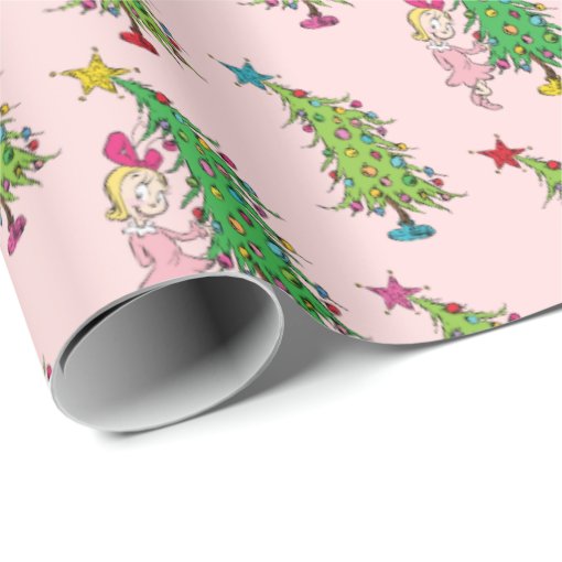 Cindy-Lou Who and Christmas Tree Pattern Wrapping Paper | Zazzle