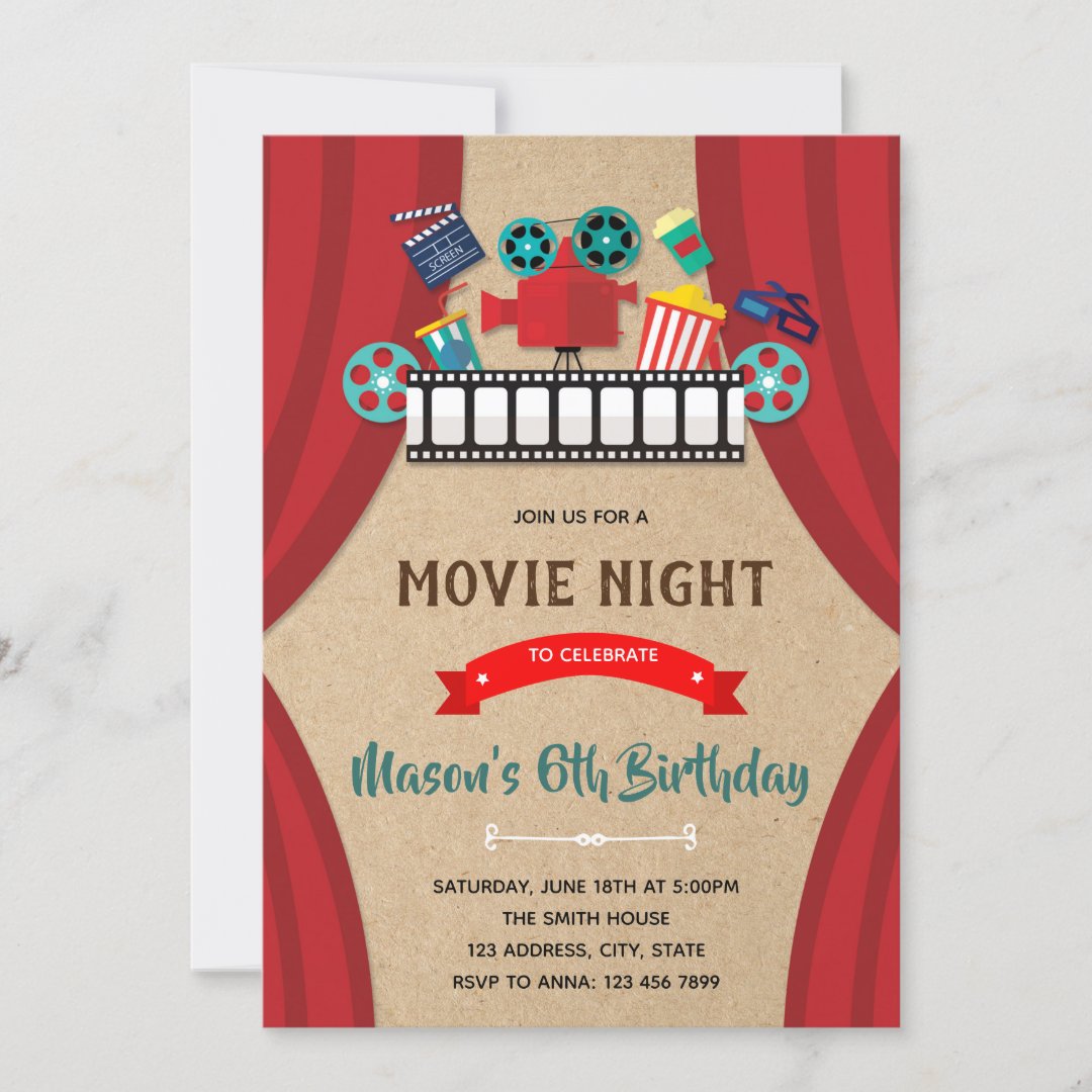 Cinema movie night birthday invitation | Zazzle