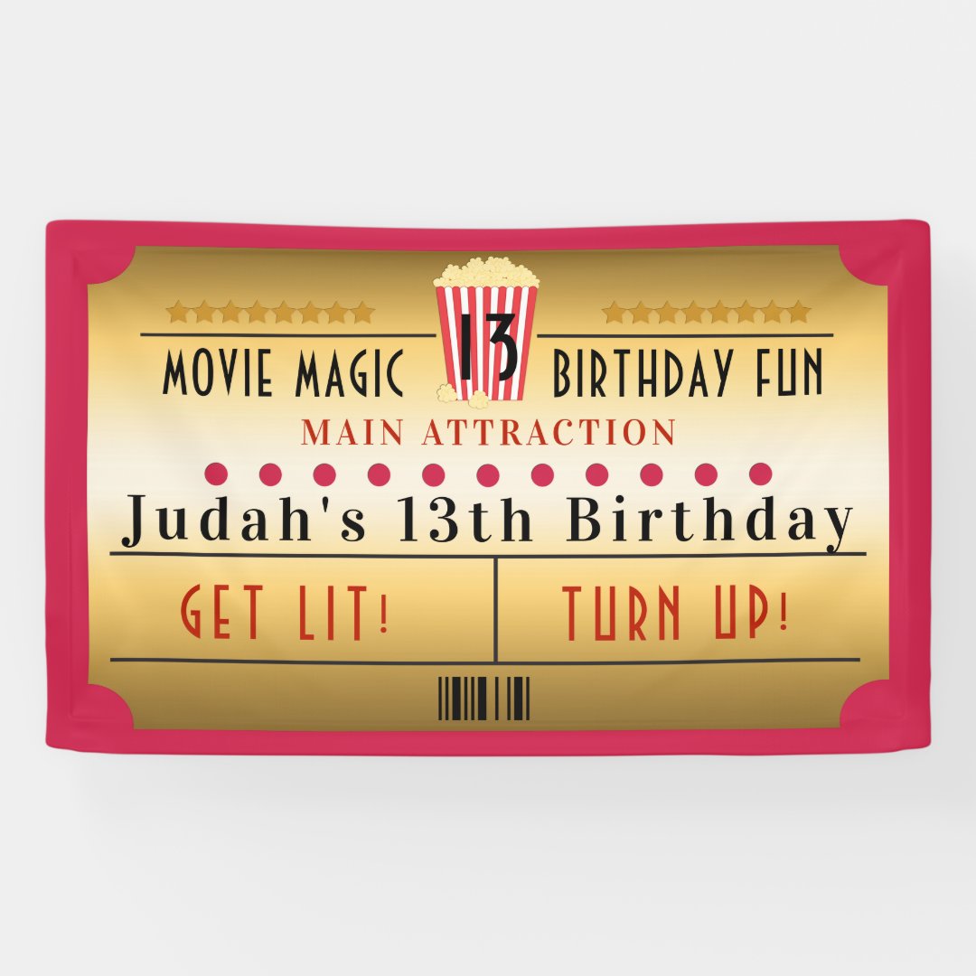 Cinema Movie Popcorn Ticket Birthday Party Banner | Zazzle