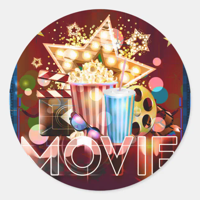 Cinema Movies Movie Night Birthday Party Favor Classic Round Sticker ...