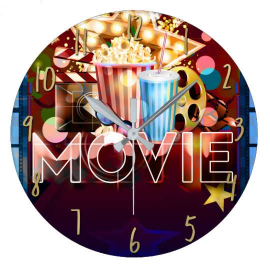 Cinema Movies Movie Night Entertainment Room Large Clock | Zazzle.com