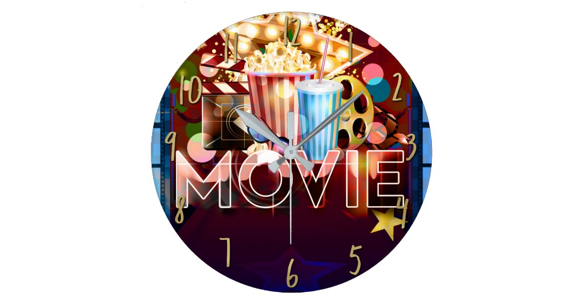 Cinema Movies Movie Night Entertainment Room Large Clock | Zazzle.com