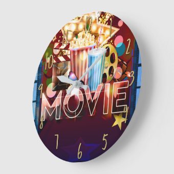Cinema Movies Movie Night Entertainment Room Large Clock | Zazzle