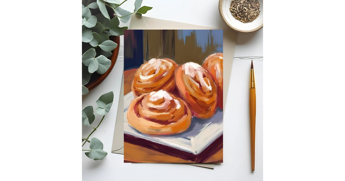 Cinnamon Buns Bakery Painting Postcard | Zazzle