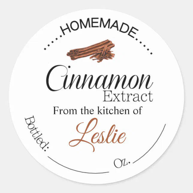 Cinnamon Extract labels, homemade extracts Classic Round Sticker | Zazzle