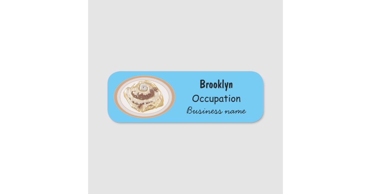 Cinnamon roll cartoon illustration name tag | Zazzle
