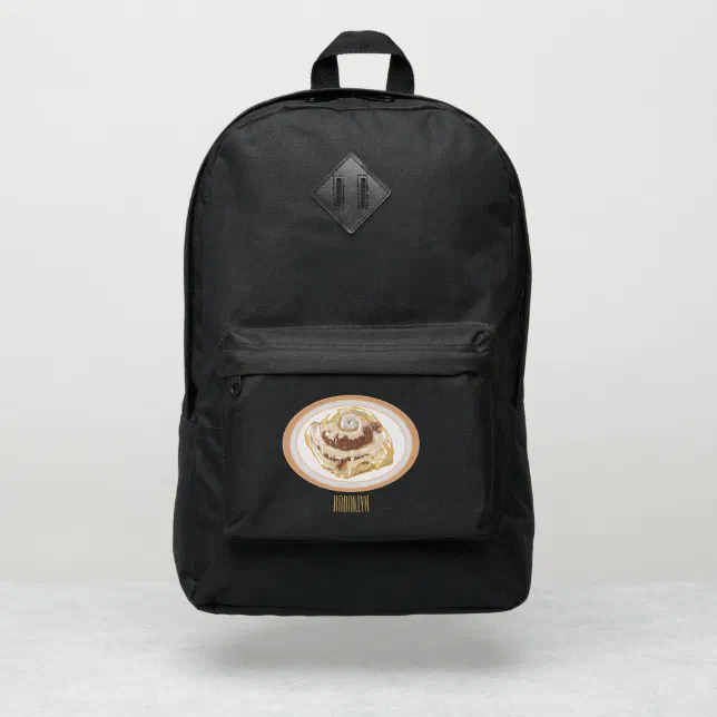 Cinnamon roll cartoon illustration port authority® backpack | Zazzle