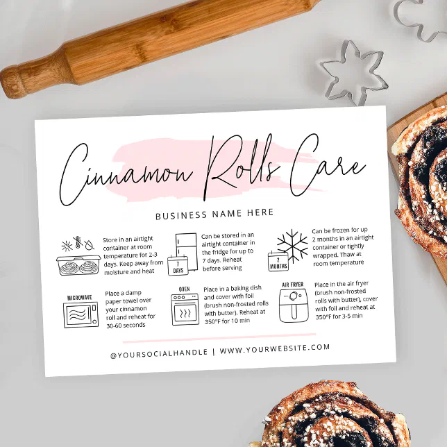 Cinnamon Rolls Care Instructions Watercolor Bakery Business Card | Zazzle