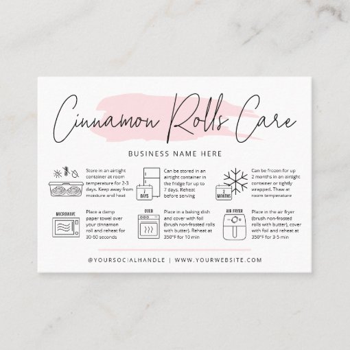 Cinnamon Rolls Care Instructions Watercolor Bakery Business Card | Zazzle