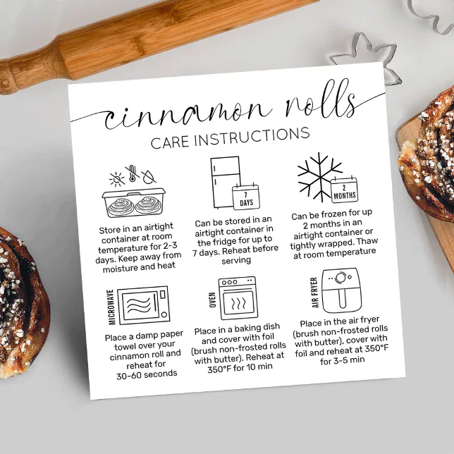 Cinnamon Rolls Instructions Minimal Cake Bakery Square Business Card ...