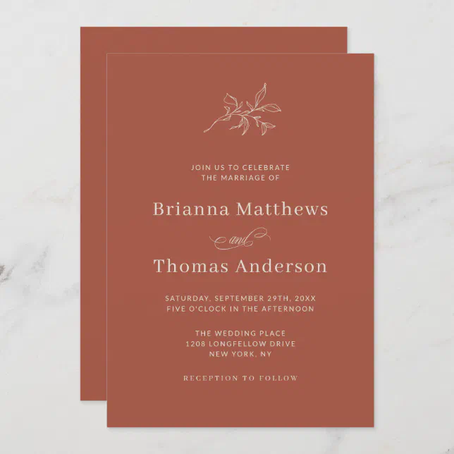 Cinnamon Spice Simple Elegant Fall Wedding Invitation | Zazzle