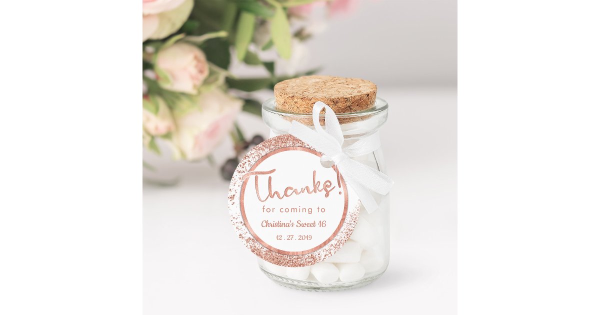Circle gift note | Rose gold glitter white Glam Favor Tags | Zazzle