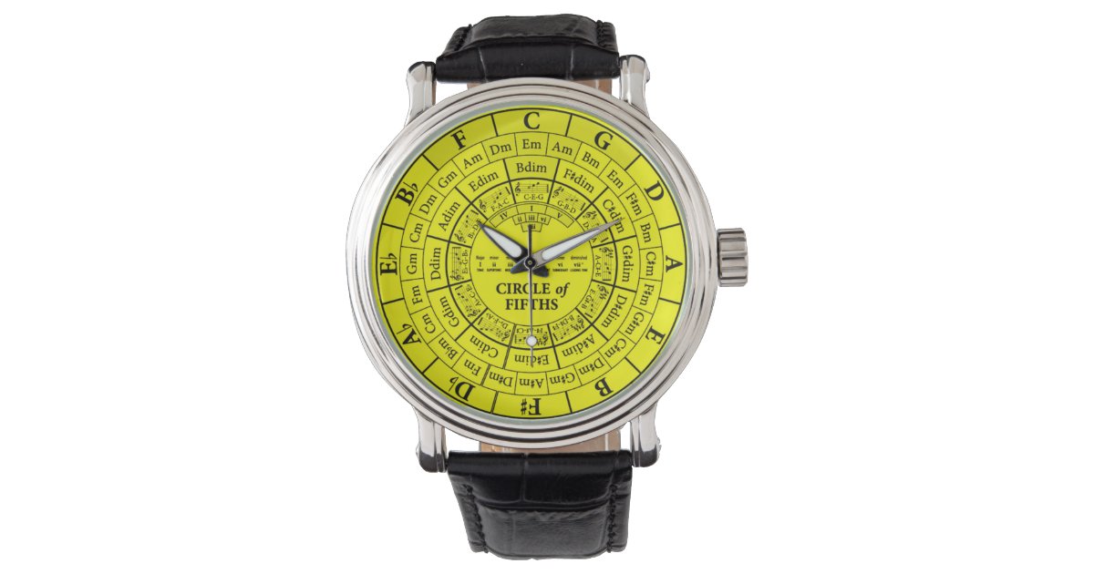 Circle of Fifths Yellow Vintage Leather Watch | Zazzle