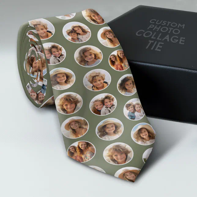 Circle Photo Pattern - 12 Pictures - sage green Neck Tie | Zazzle