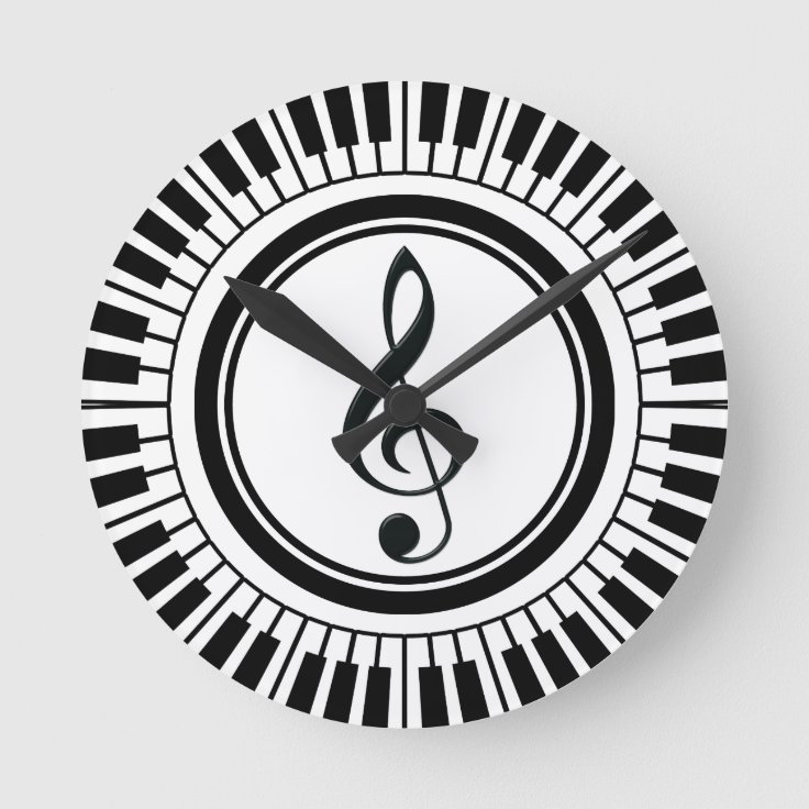 Circle Piano Keys and Treble Clef Round Clock | Zazzle