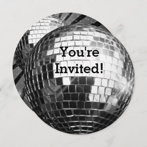 Circle Round Silver Disco Ball Cool Birthday Party Invitation | Zazzle