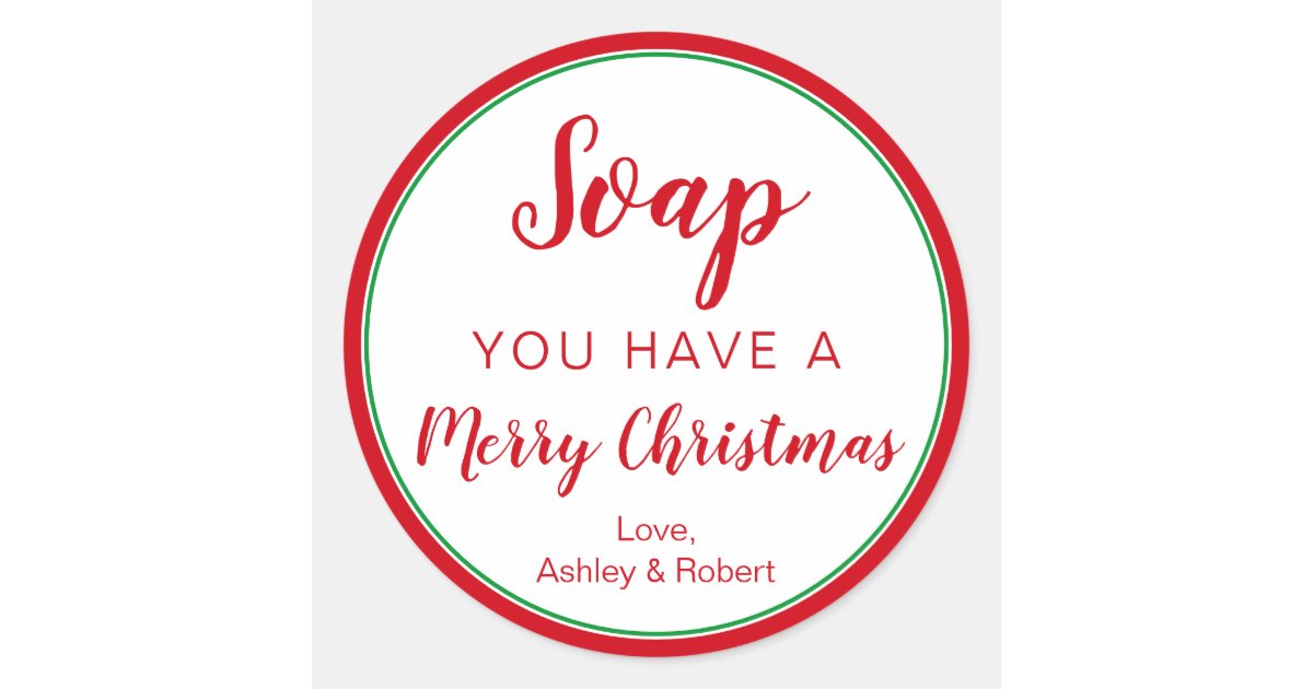 Circle Soap Label, Christmas Holidays Red & Green Classic Round Sticker ...