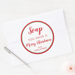 Circle Soap Label, Christmas Holidays Red & Green Classic Round Sticker ...