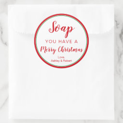 Circle Soap Label, Christmas Holidays Red & Green Classic Round Sticker ...