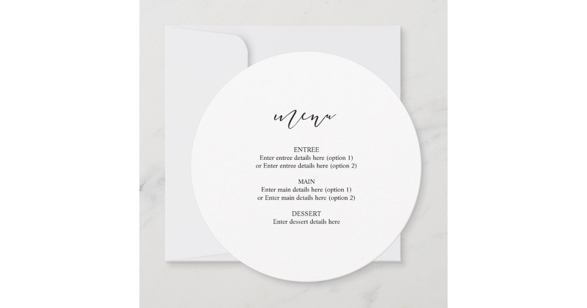 Circle Wedding Plate Menu Elegant Calligraphy | Zazzle