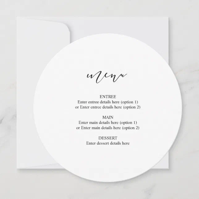 Circle Wedding Plate Menu Elegant Calligraphy | Zazzle